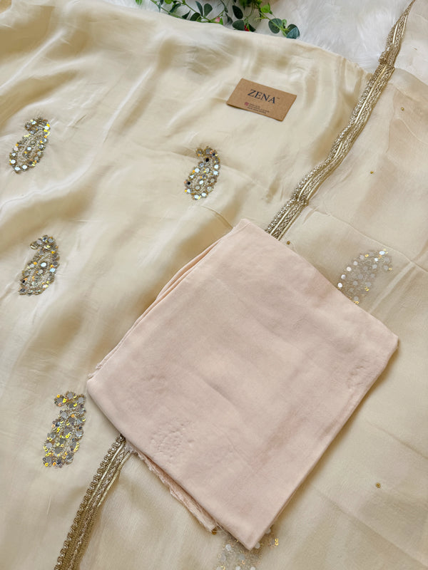 Partywear Crepe Handwork Unstitched Suit – Zena